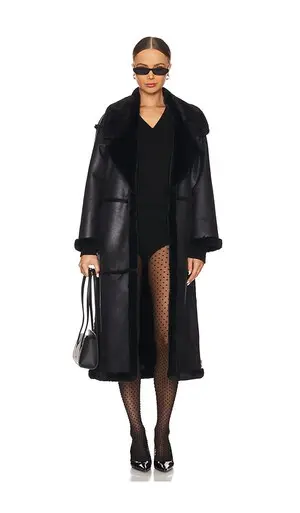 Tularosa Belen Faux Leather And Faux Fur Coat - Black