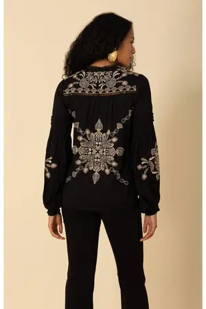 Hale Bob Elliott Embroidered Twill Blouse - Black