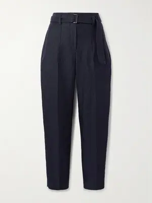Brunello Cucinelli Belted Cropped Linen-twill Pants