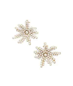Oscar De La Renta Flower Faux Pearl Clip Earrings - White