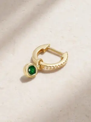 STONE AND STRAND Orchid 10-karat Gold, Emerald And Diamond Single Hoop Earring - Green