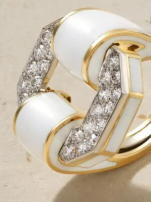 David Webb Small Octagonal Buckle 18-karat Gold, Platinum, Enamel And Diamond Ring