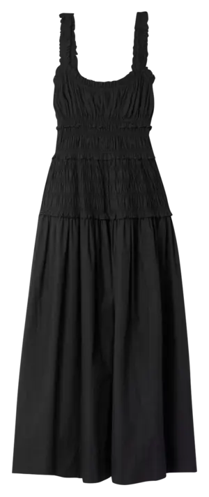 DÔEN Marianne Shirred Organic Cotton-poplin Midi Dress - Black