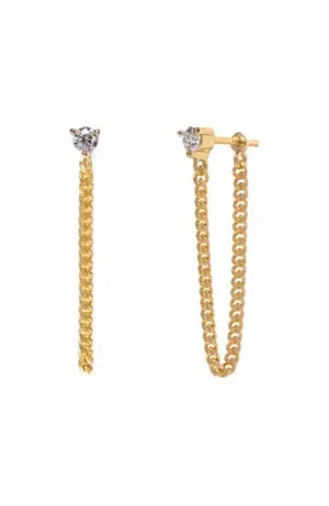 LITTLE SKY STONE Chained Moissanite Drop Huggie Earrings - Gold / Clear