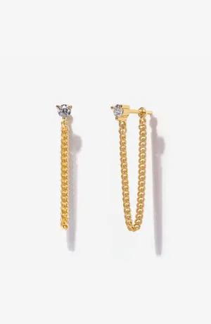LITTLE SKY STONE Little Sky Stone Chained Moissanite Drop Huggie Earrings Gold With Clear Stone