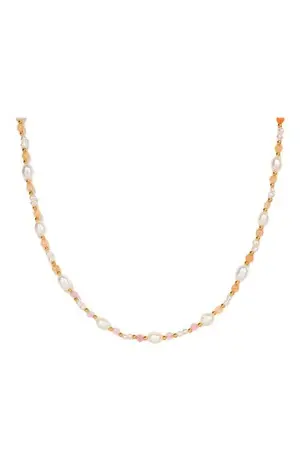 LITTLE SKY STONE Eliza Pearl Beaded Necklace - Pink / Gold