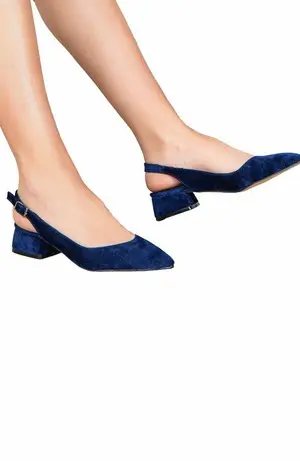 FOREVER & ALWAYS SHOES Emma Slingback Flat Heels - Navy Blue
