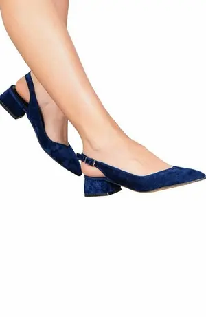 FOREVER & ALWAYS SHOES Emma Slingback Flat Heels - Navy Blue