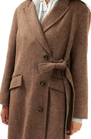 BELLE & BLOOM Side-tie Wool-blend Coat - Walnut