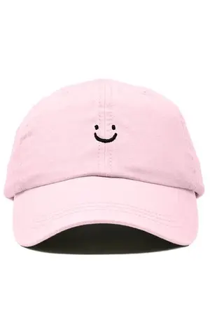 DALIX Smile Embroidered Baseball Cap - Washed Pink