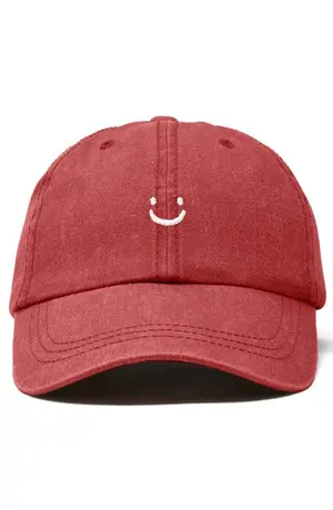 DALIX Smile Embroidered Baseball Cap - Washed Red
