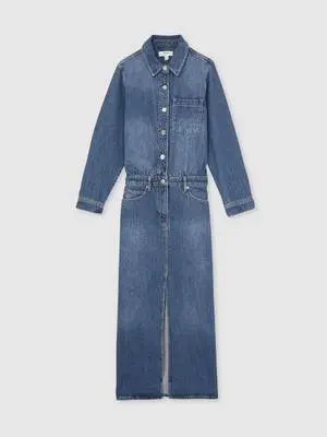 REISS Terra Petite Denim Midi Dress