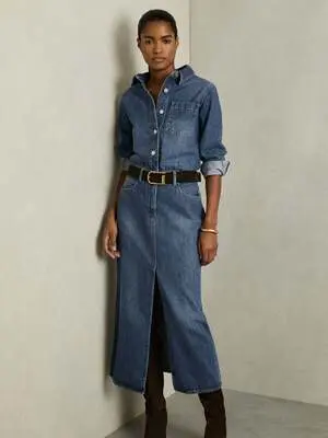 REISS Terra Petite Denim Midi Dress