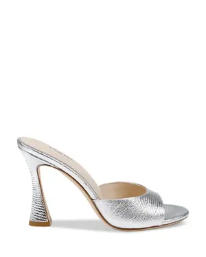 L'Agence Avery High Heel Slide Sandals - Silver Lizard