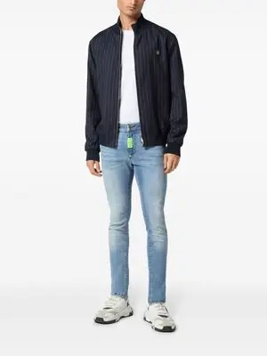 Philipp Plein Pinstriped Bomber Jacket - Blue