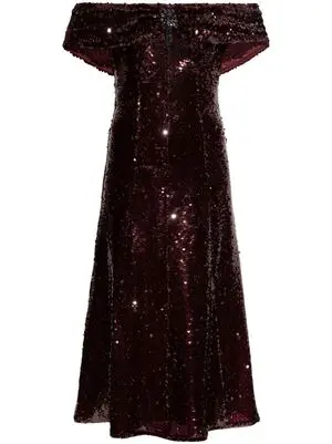 SELF-PORTRAIT Sequinned Off-shoulder Dress