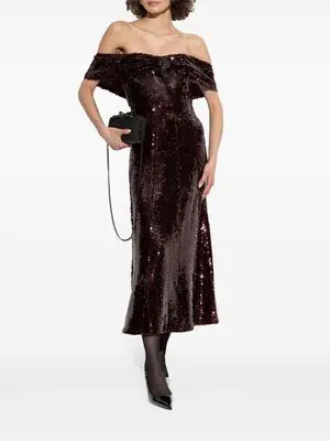SELF-PORTRAIT Sequinned Off-shoulder Dress