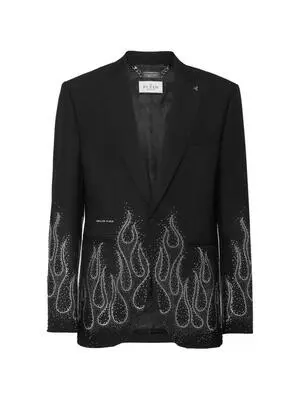 Philipp Plein Rhinestone-flame Embellished Blazer - Black