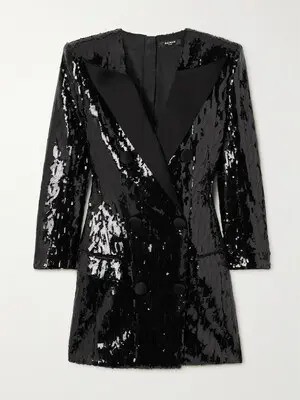 Balmain Double-breasted Sequined Crepe Mini Dress