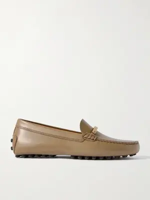 TOD'S Gommino Embellished Leather Loafers - Neutrals