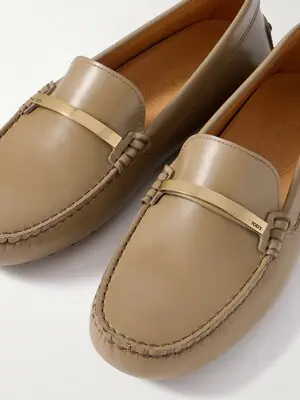 TOD'S Gommino Embellished Leather Loafers - Neutrals