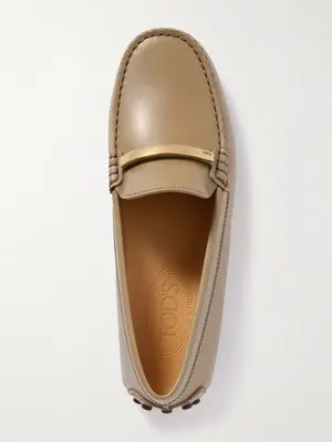 TOD'S Gommino Embellished Leather Loafers - Neutrals