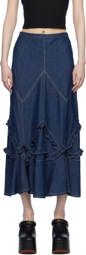 Anna Sui Anna Sui Ruffle Denim Maxi Skirt - Denim