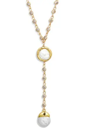 VIDAKUSH Teardrop Freshwater Pearl Pendant Y-necklace - Gold