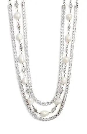 VIDAKUSH Freshwater Pearl And Cubic Zirconia Layered Choker