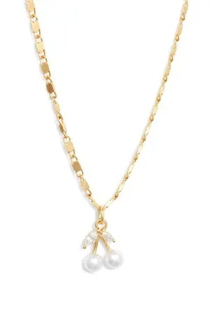 VIDAKUSH Faux Pearl Cherry Pendant Necklace