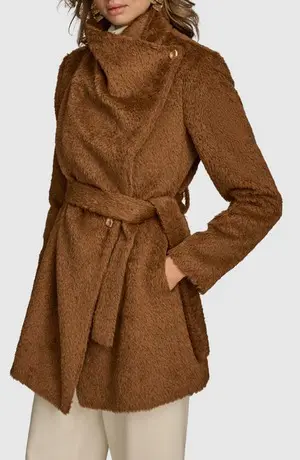 Donna Karan New York Faux Fur Wrap Coat