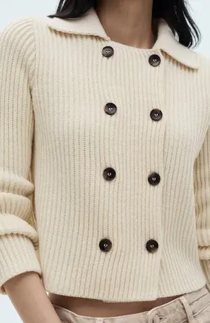 Mango Double-breasted Ribbed Sweater Jacket