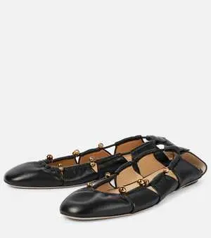Chloé Luna Embellished Leather Ballet Flats - Black