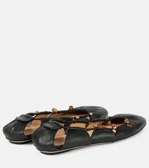 Chloé Luna Embellished Leather Ballet Flats - Black