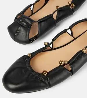 Chloé Luna Embellished Leather Ballet Flats - Black