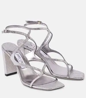 JIMMY CHOO Azie 85 Metallic Leather Sandals - Silver