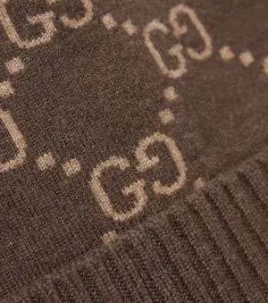 Gucci Gg Jacquard Cashmere Beanie - Brown