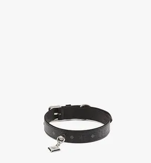 Mcm Pet Collar In Monogram Print Leather Black