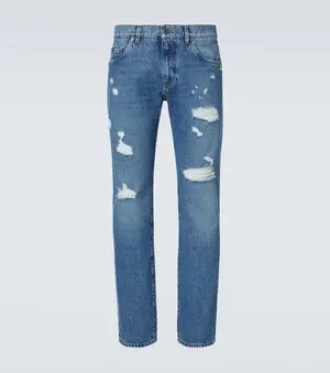 Dolce & Gabbana Straight Leg Distressed Jeans - Blue
