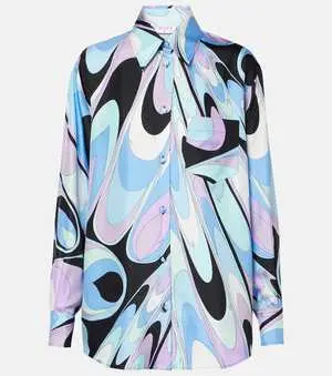 Emilio Pucci Printed Silk Twill Pajama Shirt - Blue