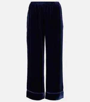 Asceno Brescia Velvet Wide-leg Pants - Blue