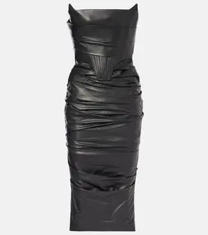 Alex Perry Ruched Leather Midi Dress