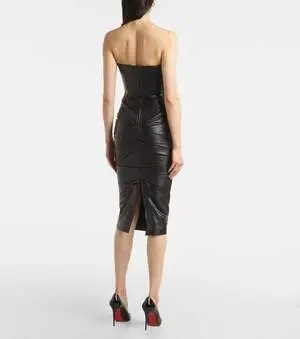 Alex Perry Ruched Leather Midi Dress