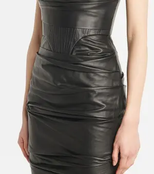Alex Perry Ruched Leather Midi Dress