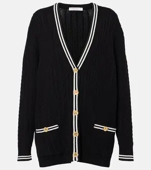 Alessandra Rich Cable-knit Cotton Cardigan - Black