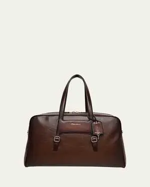 Santoni Leather Weekender Duffel Bag - Brown