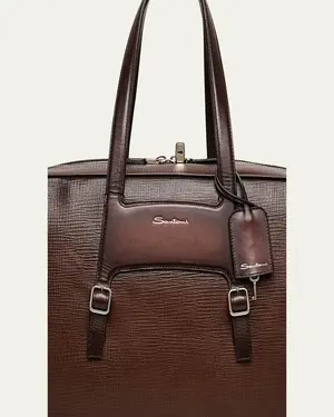 Santoni Leather Weekender Duffel Bag - Brown
