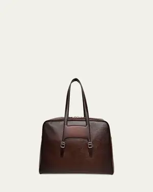 Santoni Leather Weekender Duffel Bag - Brown