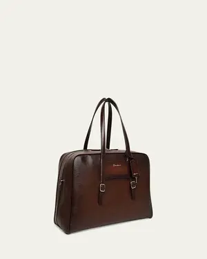 Santoni Leather Weekender Duffel Bag - Brown