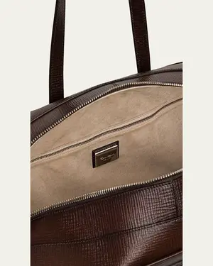 Santoni Leather Weekender Duffel Bag - Brown